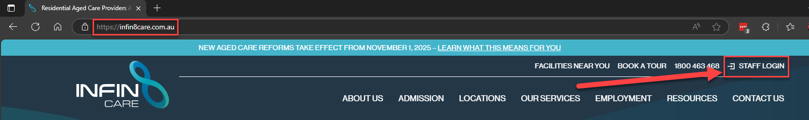 Accessing the Infin8care Intranet – Infin8care